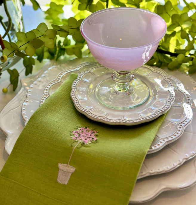 Pink Topiary Tri-Fold Napkin in Citron – Lavender Fields